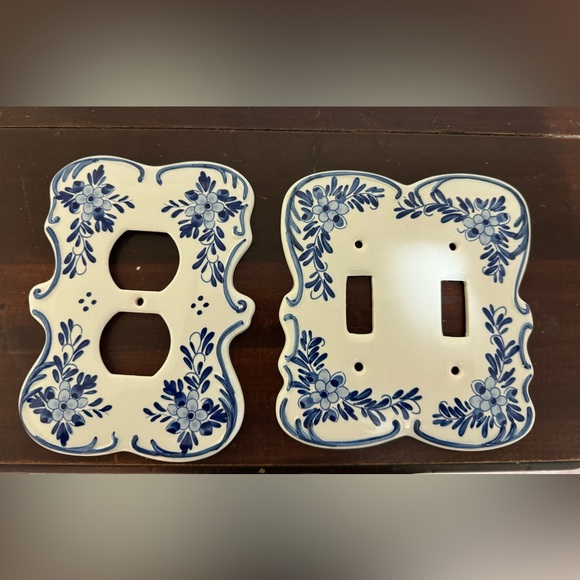 delft blue | Accents | Vintage Porcelain Double Light Switch Single ...